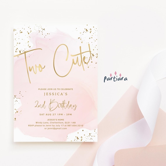 Two Cute Girl's 2nd Birthday Invitation Printable Pastel - Etsy