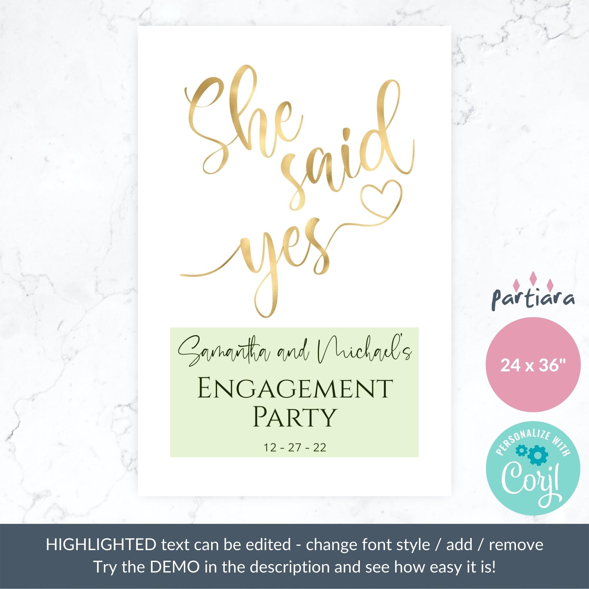 She Said Yes Engagement Party Sign Printable DIY Digital - Etsy