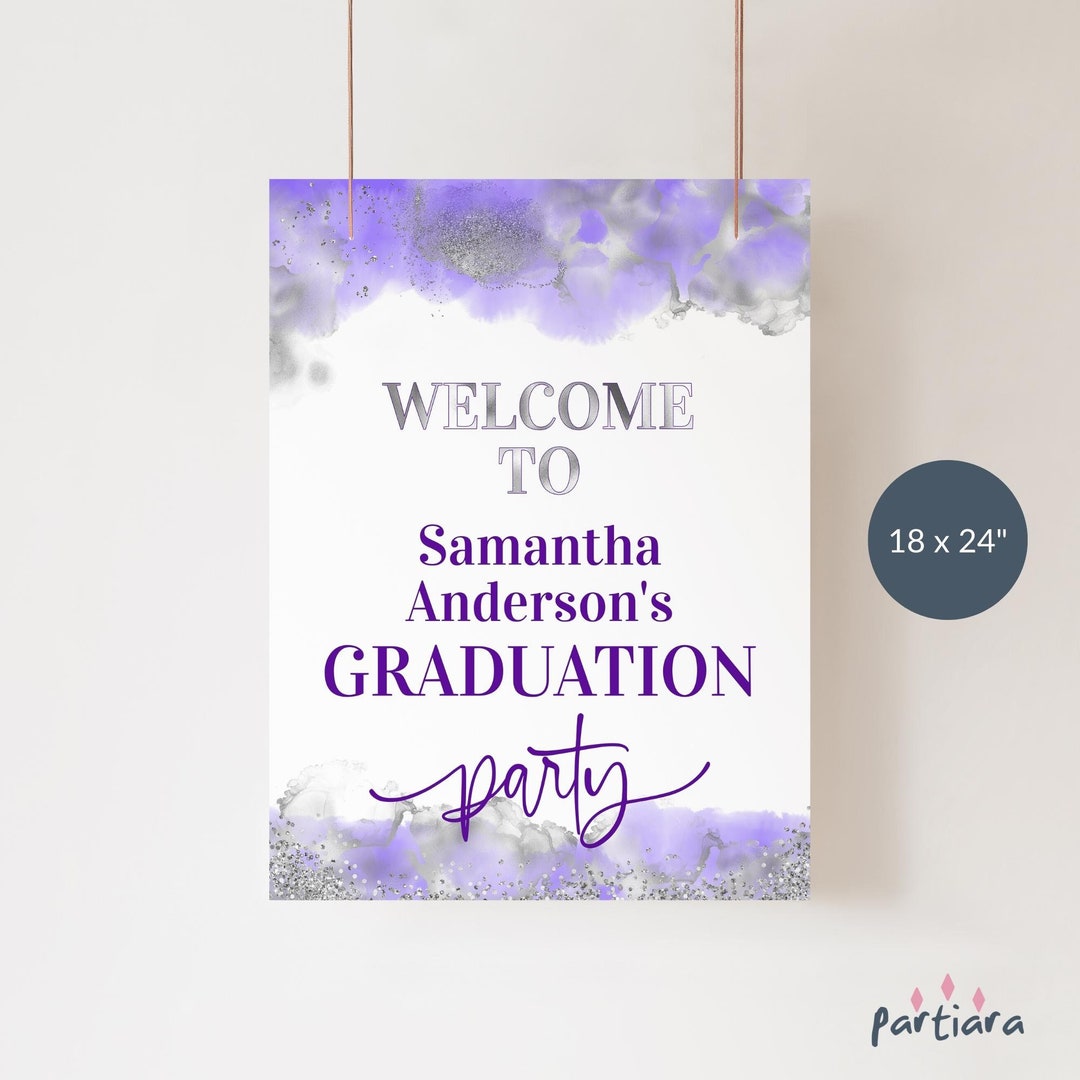 Purple Welcome Sign Editable 18x24 Template: Lilac and Silver ...