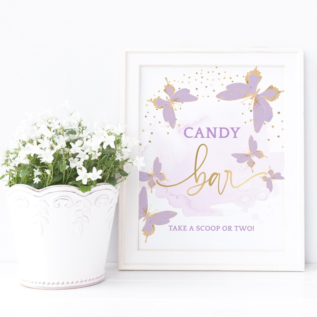 Purple Candy Bar Butterfly Birthday Sign Printable, Sweet 16 Treats ...