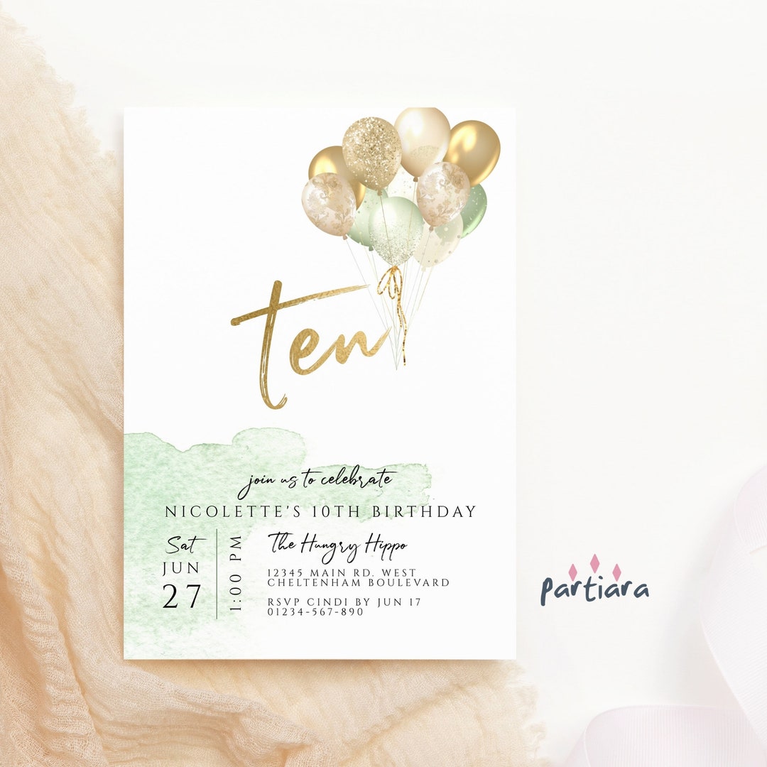 Birthday Invitations Girl's 10th Party Invite Printable Digital ...