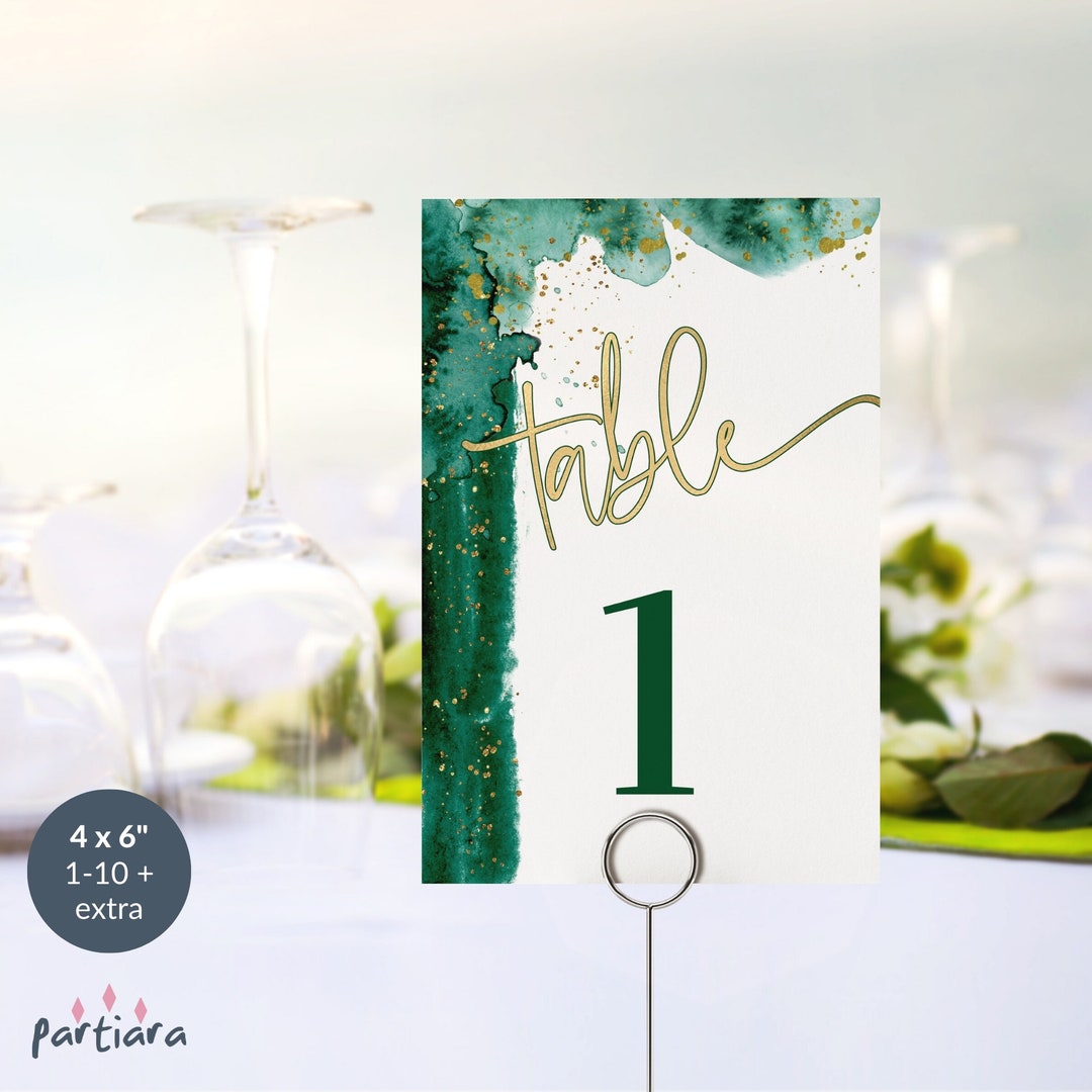 Emerald Table Numbers, Number Cards Printable, Green Gold Birthday ...