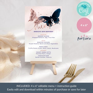 Editable Butterfly Menu Card Template, Ladies Dinner Party Menus ...