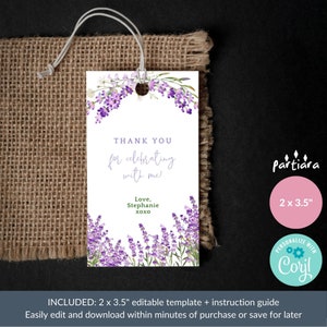 Editable Lavender Tags Favor Gifts Thank You Labels Ladies Birthday ...