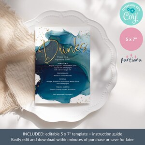 Teal Drinks Menu Birthday Template, Bar Menus Printable, Men or Ladies ...