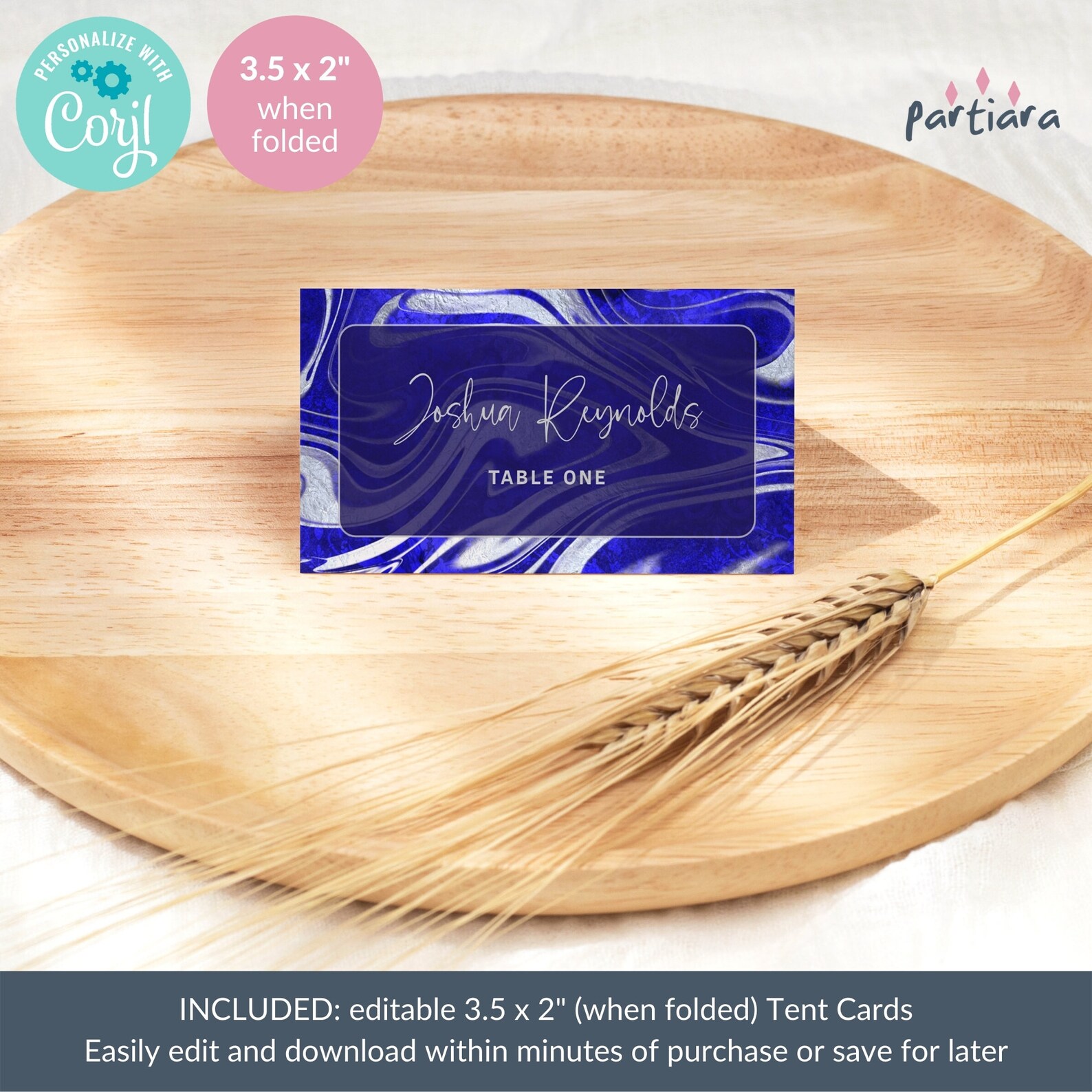 Editable Blue Silver Name Place Cards Birthday Dinner Party - Etsy