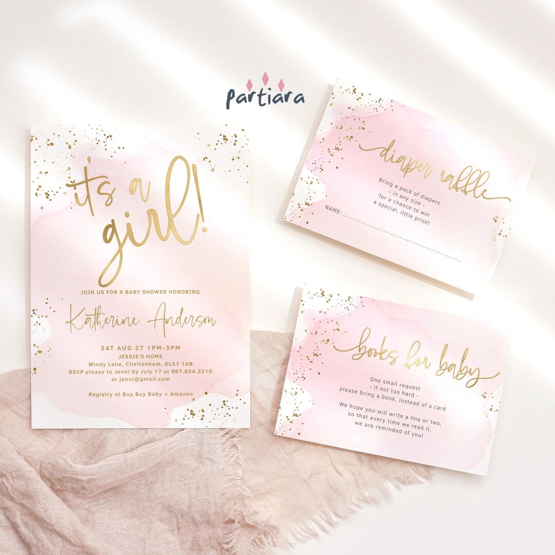 Baby Pink Invite Girl Baby Shower Invitation Set Printable Pastel Blush ...