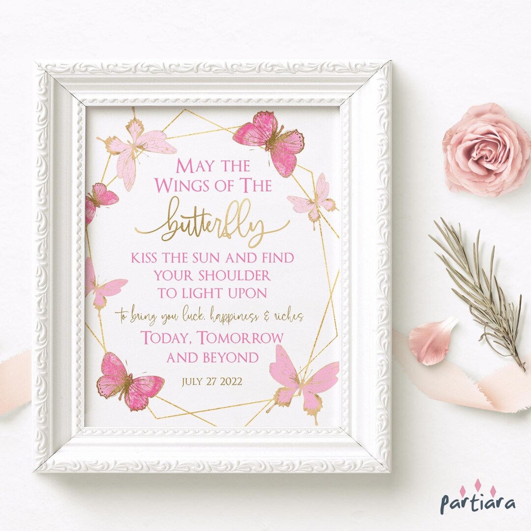 Butterfly Prayer Sign, Girls Baptism Table Poster Printable, Pink Gold ...
