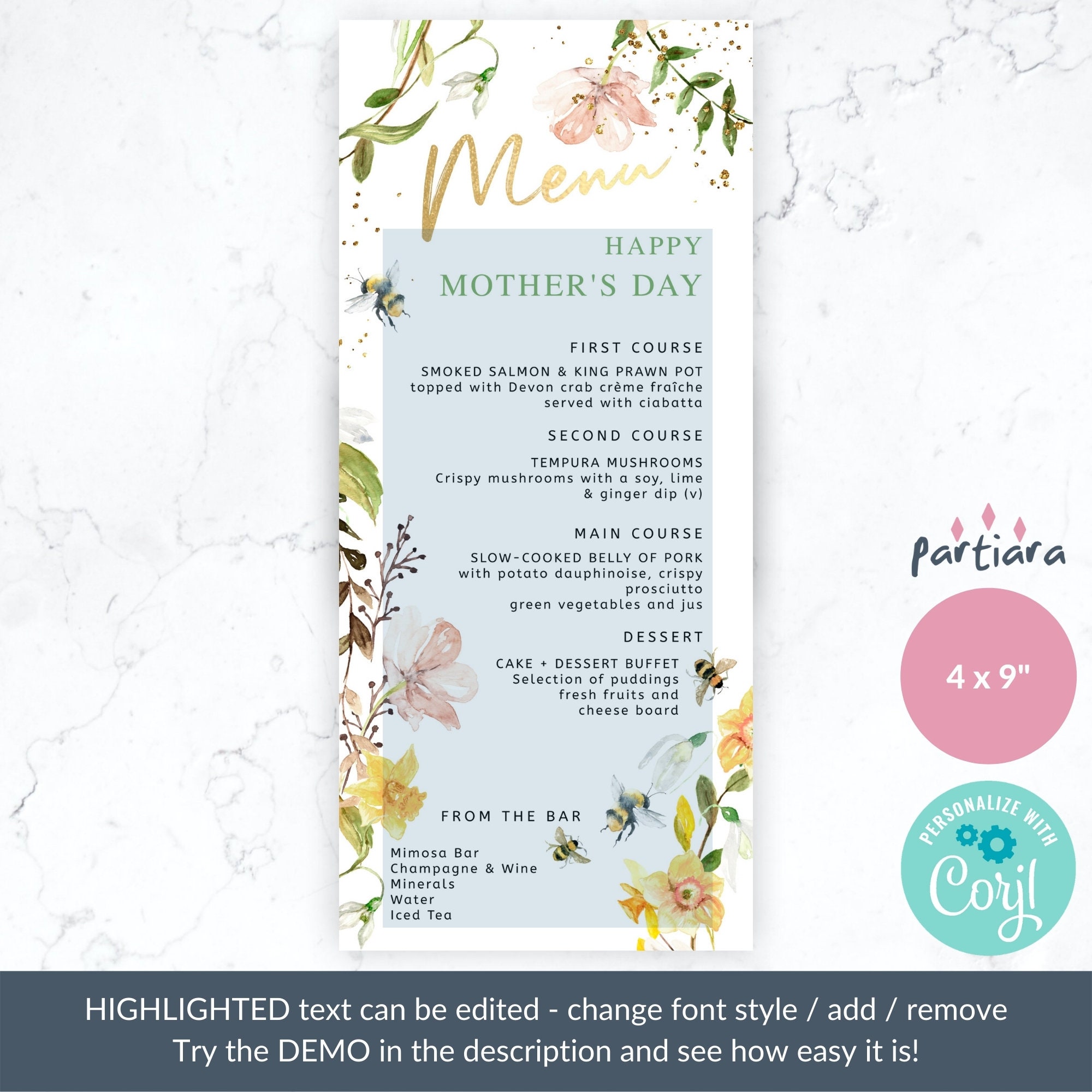 Mother's Day Menu Editable DIY Birthday Menus for Moms | Etsy