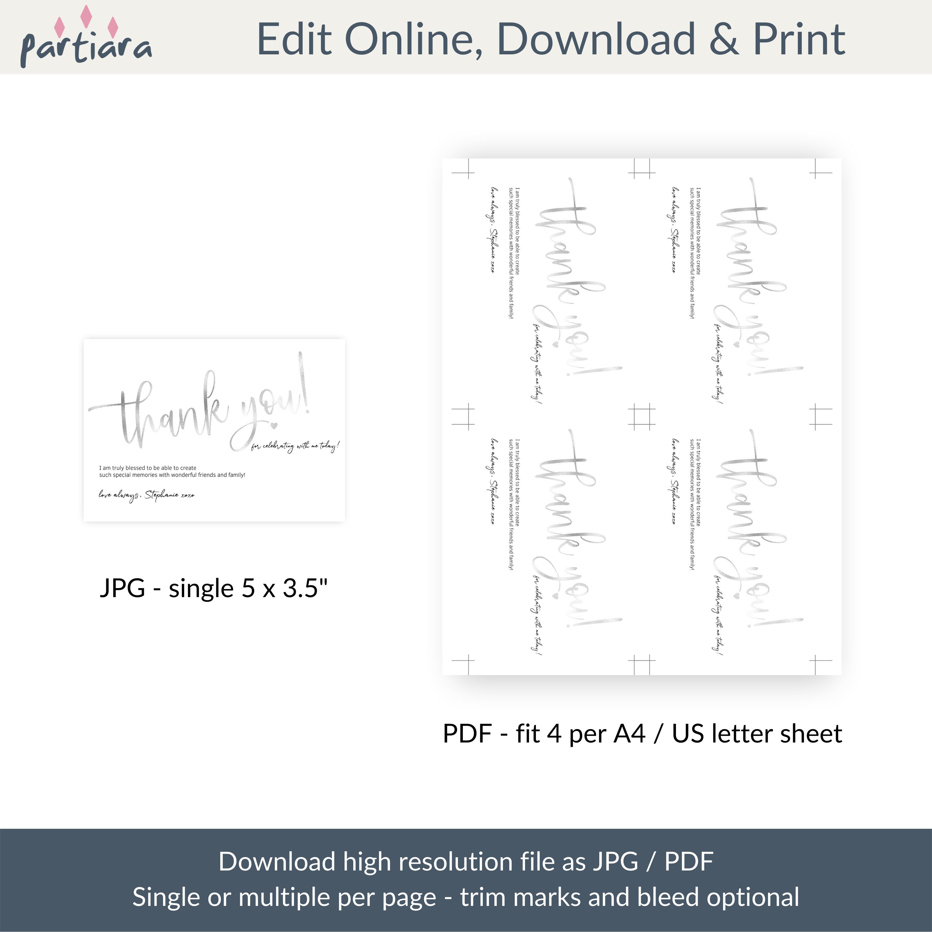 Adult Party Thank You Card Printable Birthday Thankyou Note - Etsy