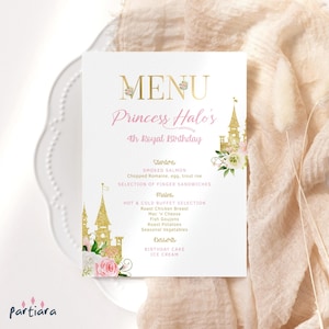 Princess Menu Card Printable Fairytale Party Menus Girl Baby Shower ...