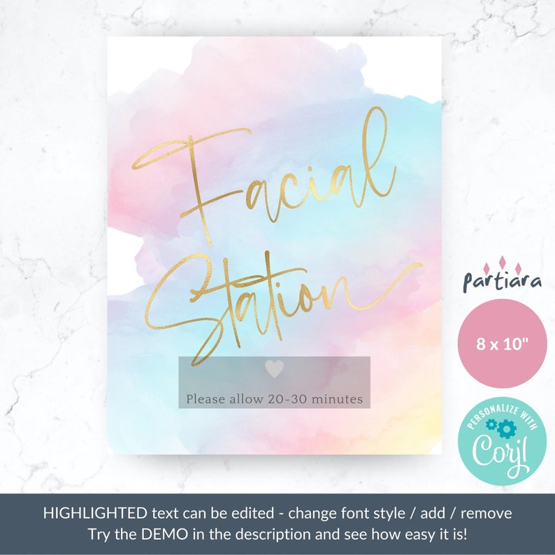 Spa Party Facial Station Sign Template: Girls Birthday Pamper Party ...