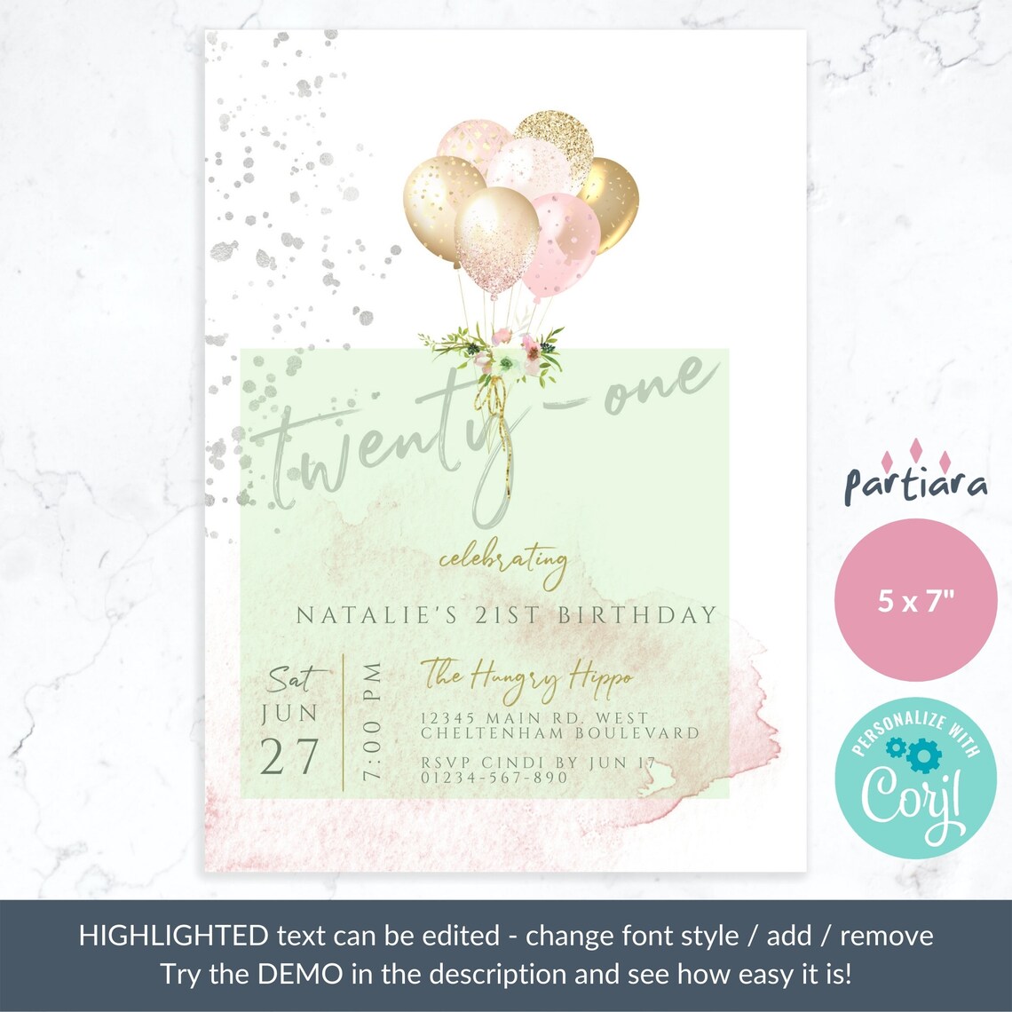 21st Invitations, Editable 21 Birthday Invite Template, Ladies Twenty ...