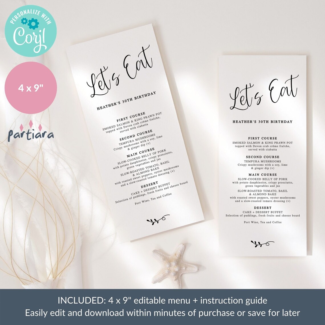 Editable Birthday Menu Template Minimalist Black and White Dinner Party ...