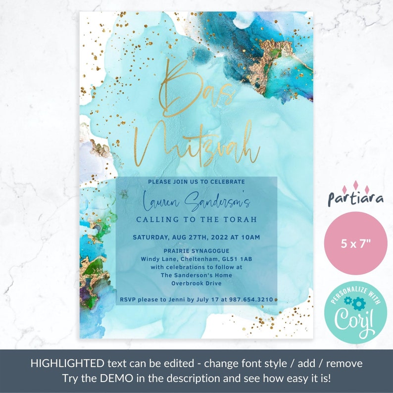 Bas Mitzvah Invite Printable Bat Mitzvah Celebration Editable - Etsy