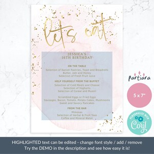 Pastel Blush Pink Menu Teen Girl Birthday Menus Printable Ladies Brunch ...