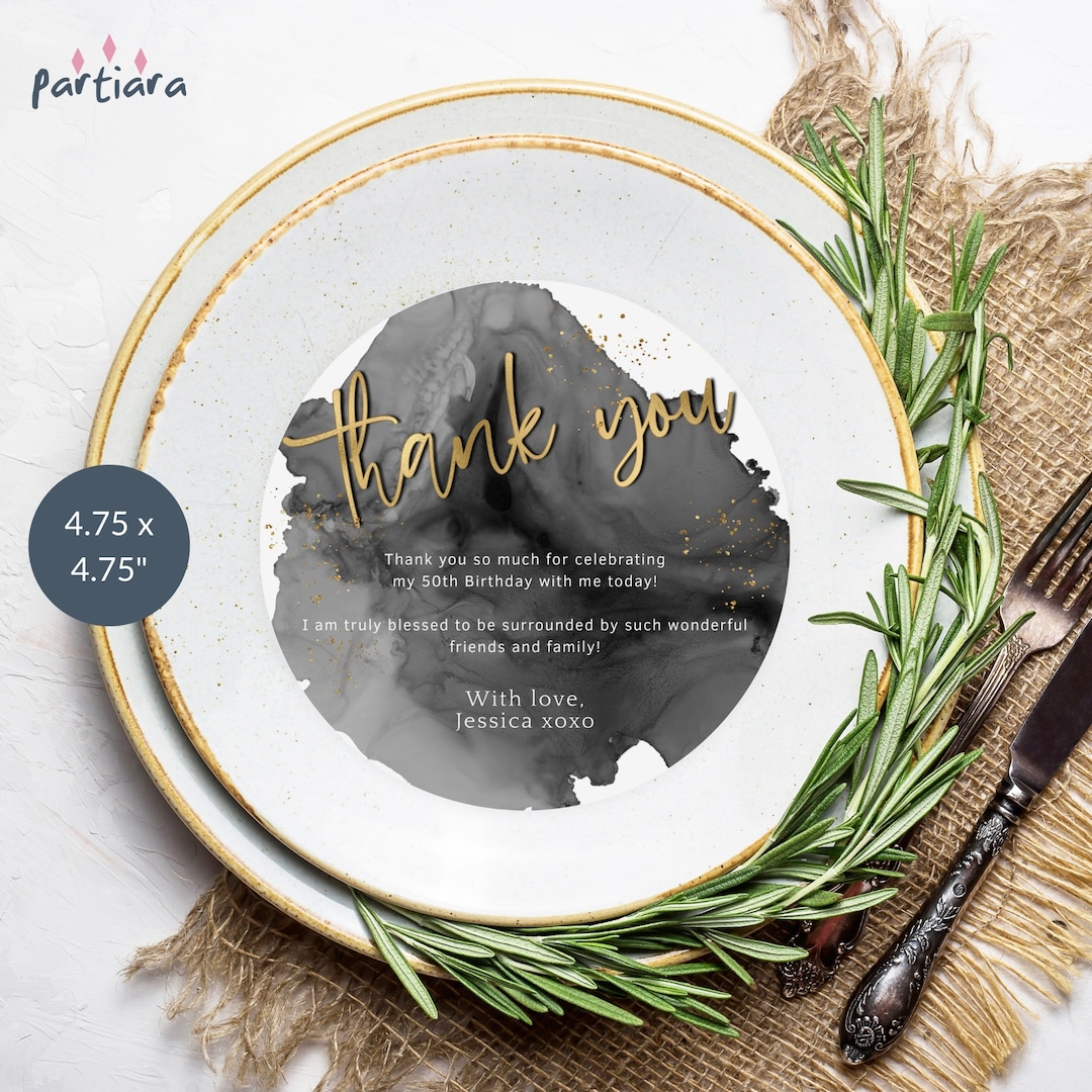 Thank You Plate Insert, Birthday Chargers Printable, Black and Gold ...