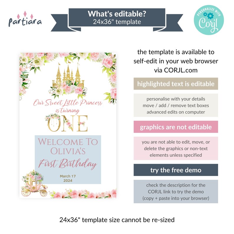 Princess Birthday Sign, 1st Birthday Princess Welcome Sign, Fairytale ...