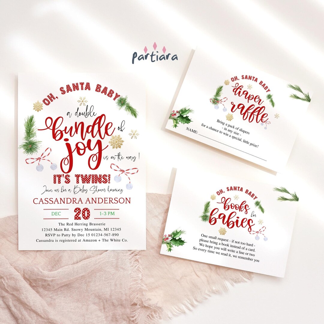 Santa Baby Invite Twins Baby Shower Christmas Bundle of Joy Invitations ...