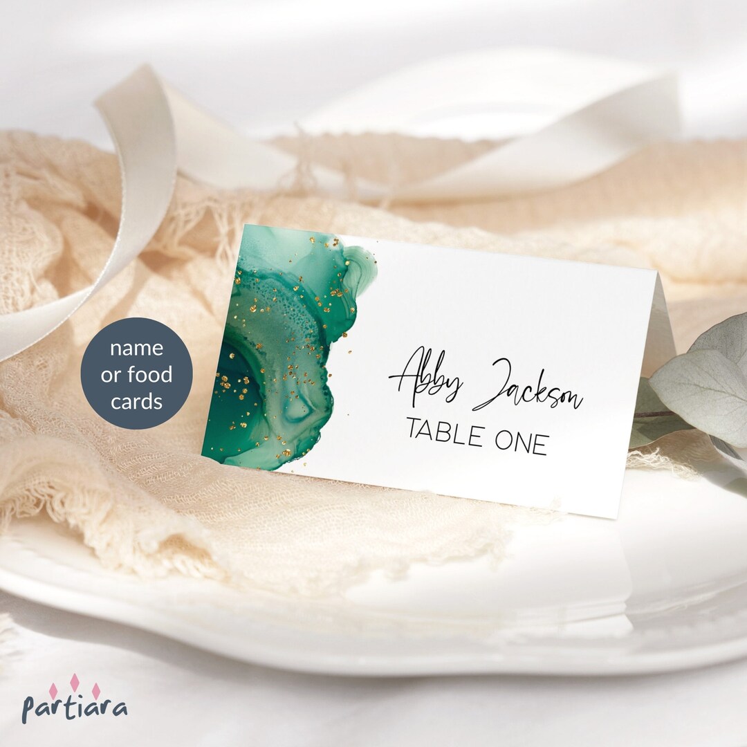 Editable Place Card Template Emerald Green Party Table Decor Printable ...