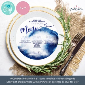 Blue Menu Plate Insert Card, Table Charger Menus Printable, Men or ...