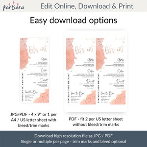 Peach Menu Card Template Bridal Shower Menus Printable - Etsy