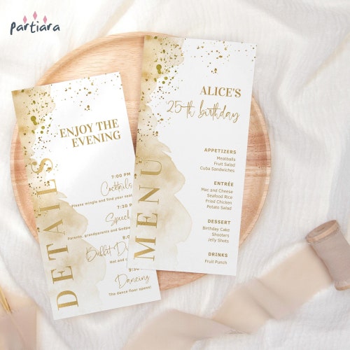 Gold Menu Template Printable Birthday Wedding Menus or New - Etsy