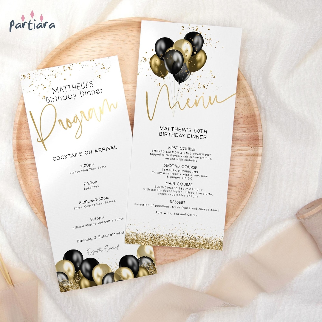 Birthday Program Editable Template, Menu and Programs Printable, Black ...