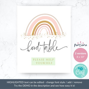 Boho Rainbow Food Table Sign Printable, Baby Shower Poster Decor ...