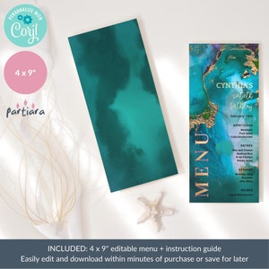 Emerald Green Menu Card Printable, Birthday Dinner Party Menus Editable ...