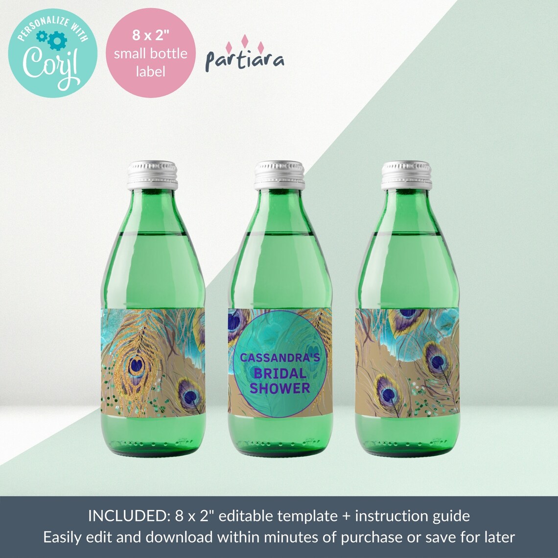 Peacock Party Favors Water Bottle Label Bridal Shower Birthday Brunch ...