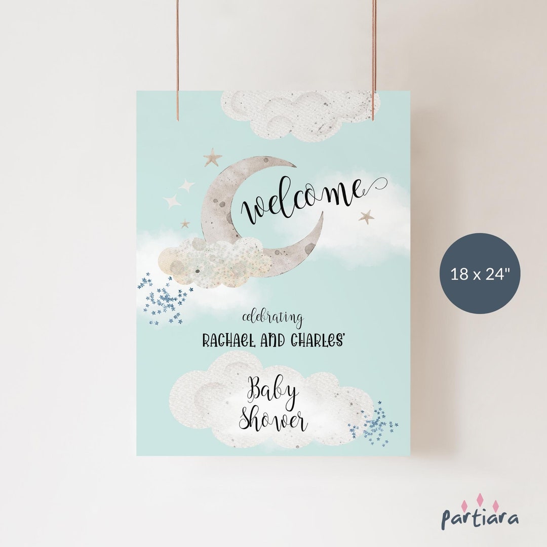 Baby Moon Welcome Sign, Boy Baby Shower Welcome Board Printable, Pastel ...
