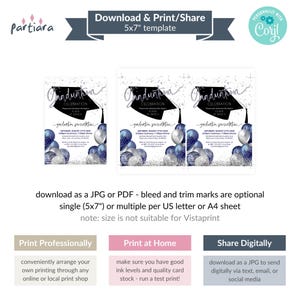 Graduation Invitation Blue Silver Party Balloons Invite Printable, Men ...