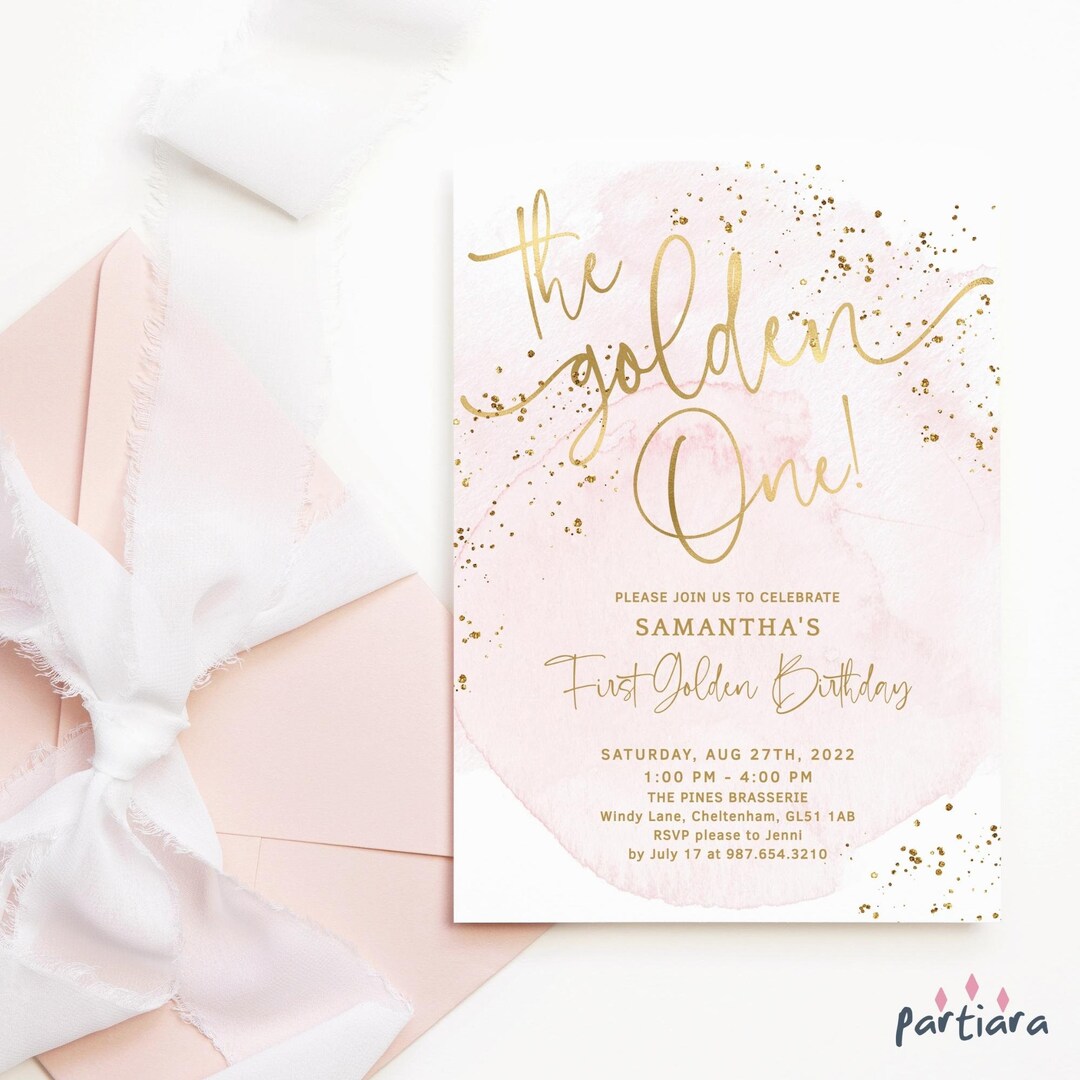 Golden 1st Birthday Invitation Girls the Golden One Party Invite ...