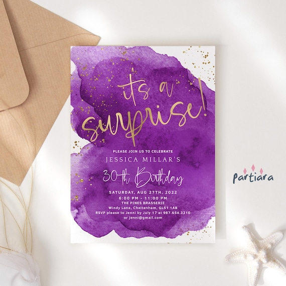 Royal Purple Surprise Party Invitation Printable Ladies - Etsy