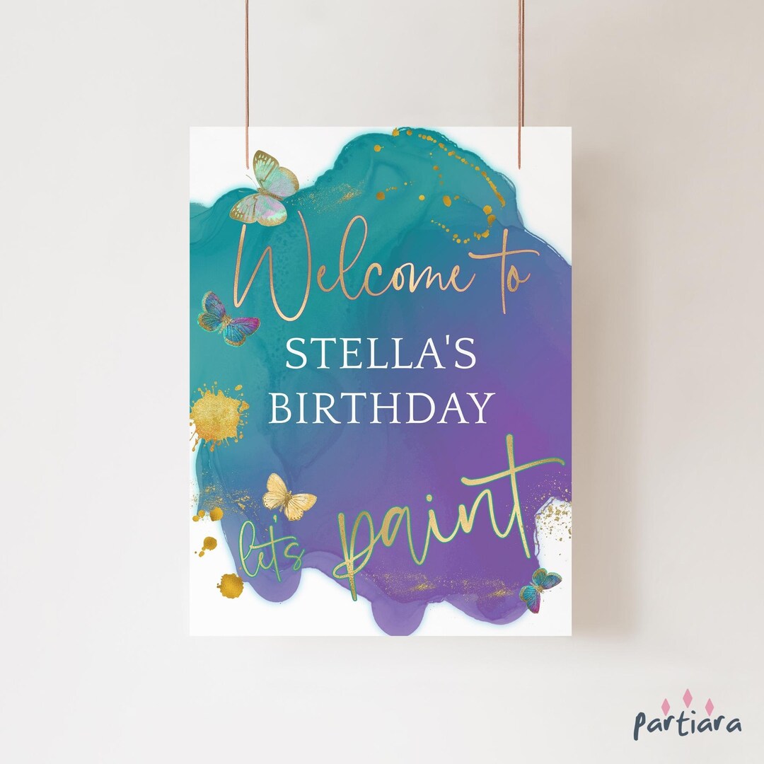 Lets Paint Welcome Sign, Birthday Painting Party Welcome Poster ...