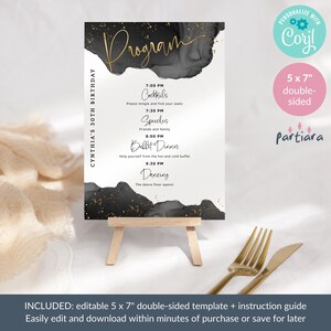 Birthday Program Template With Menu Card Digital Download, Black White ...