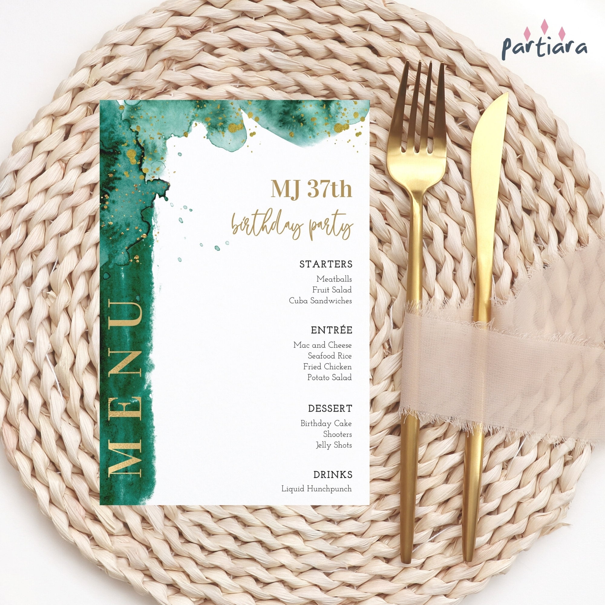 Emerald Green Menu Card Editable Template Ladies Teens Girls - Etsy