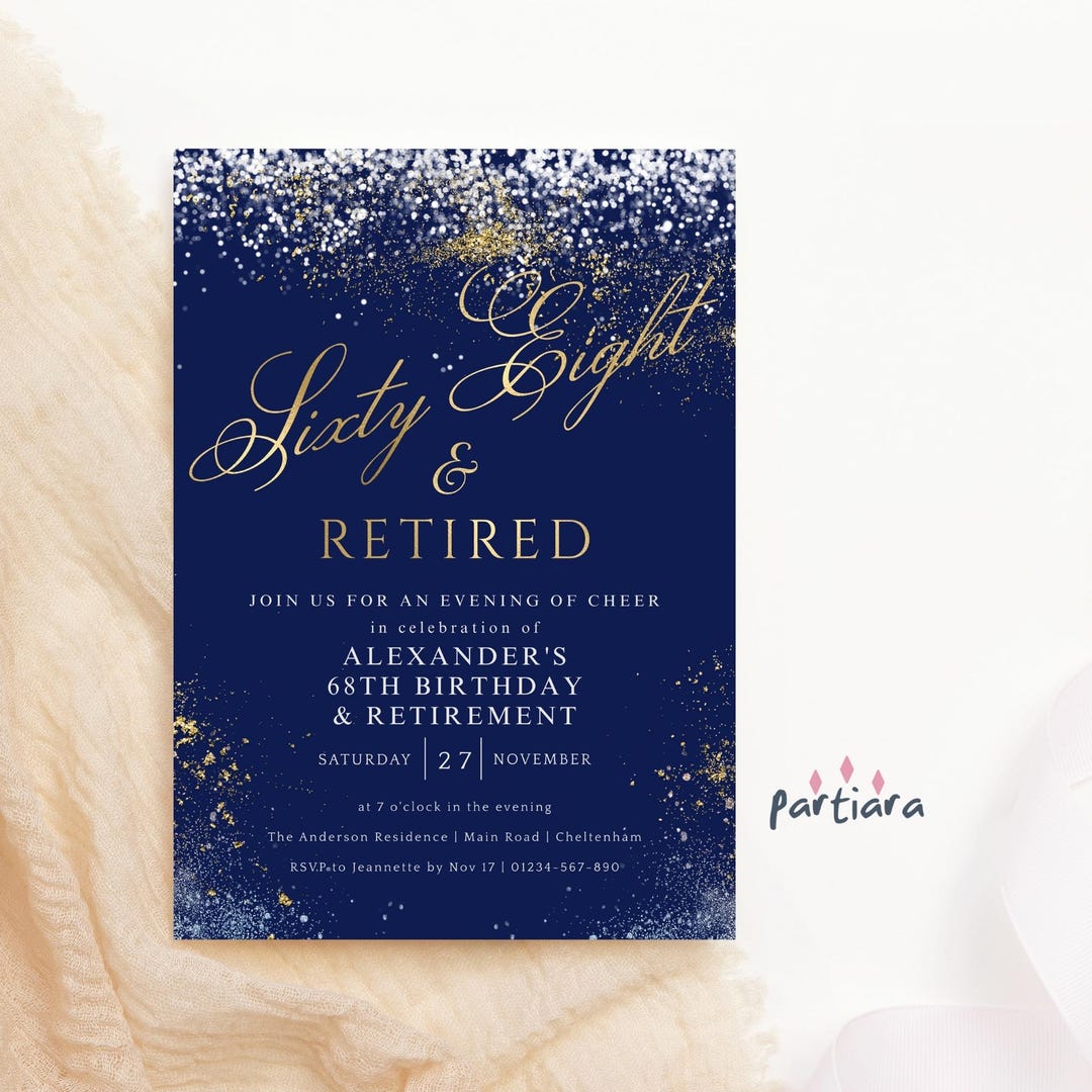 68th Birthday Retirement Invitation Template, Sixty Eight and Retired ...