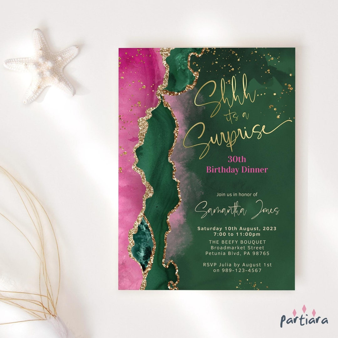 Pink Green Surprise Birthday Invite Ladies 30th Birthday Dinner Party ...