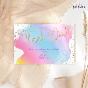 Editable Thank You Card Rainbow Party Thankyou Notecard - Etsy