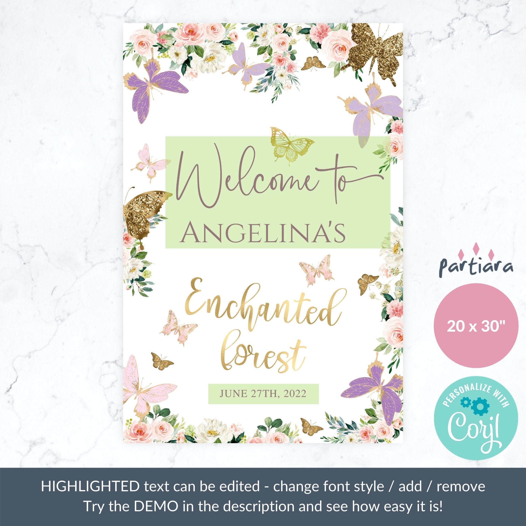 Enchanted Forest Welcome Sign Printable Girl's Birthday | Etsy