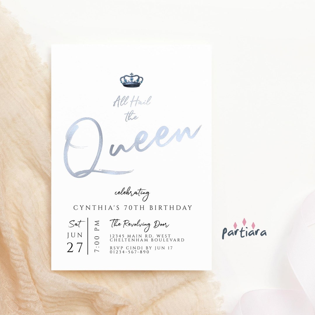Queens Platinum Jubilee Party Invitation Printable Silver All White ...