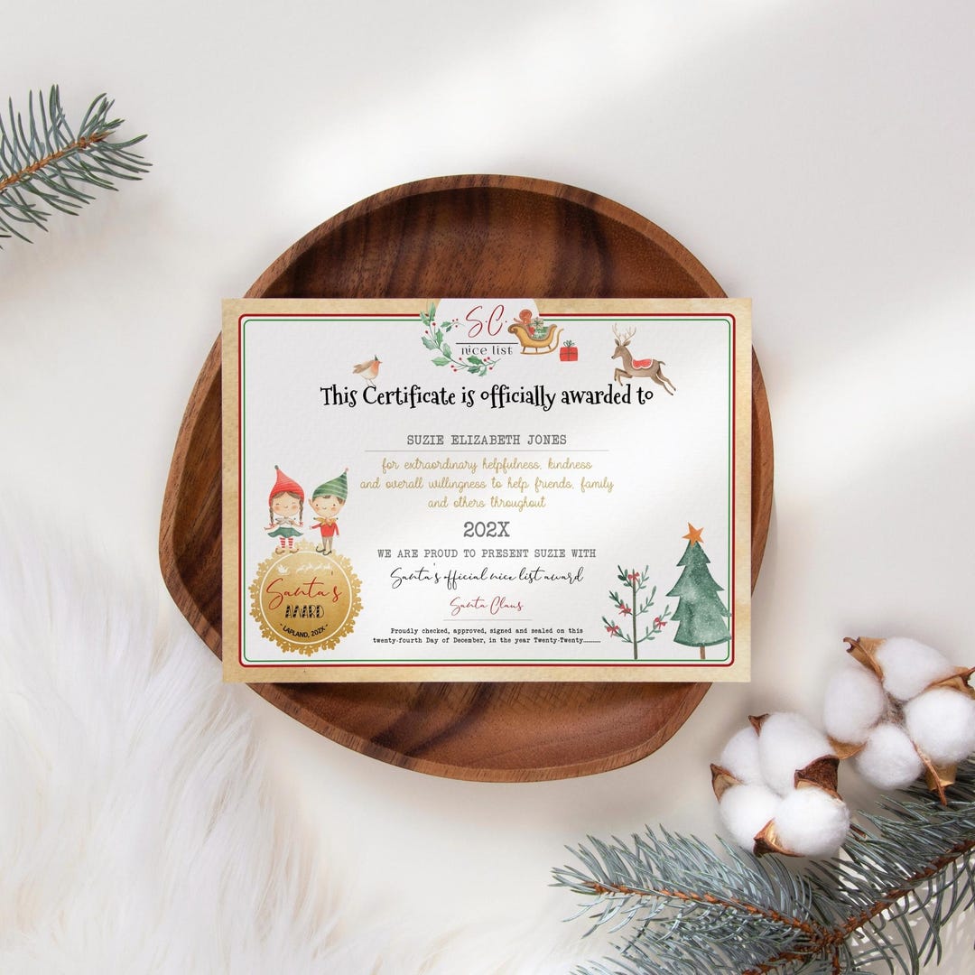 Santa Naughty or Nice Certificate Editable Template, Christmas Eve Elf ...