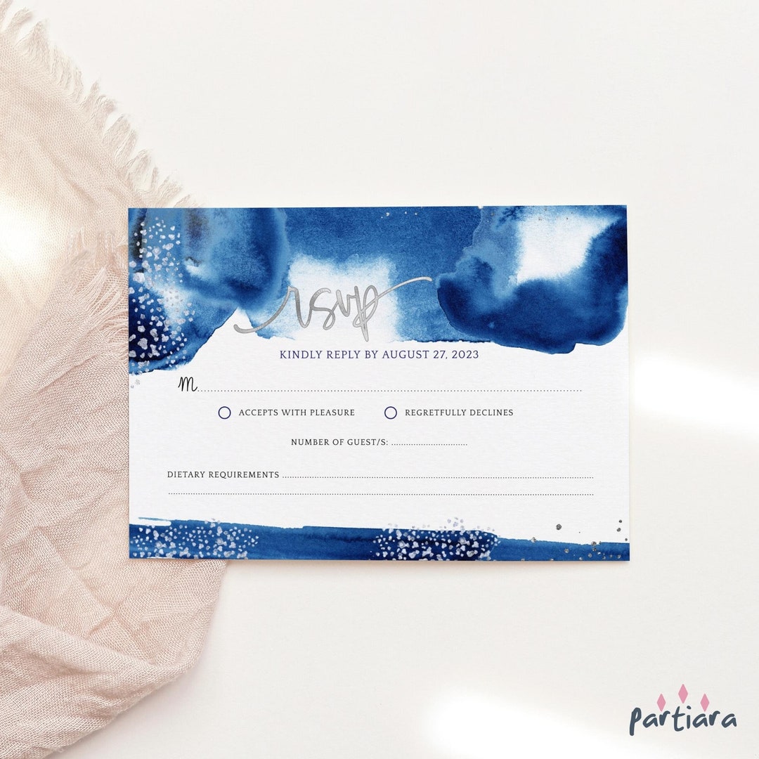 Royal Blue Birthday RSVP Card Invitation Response Cards Men or Ladies ...