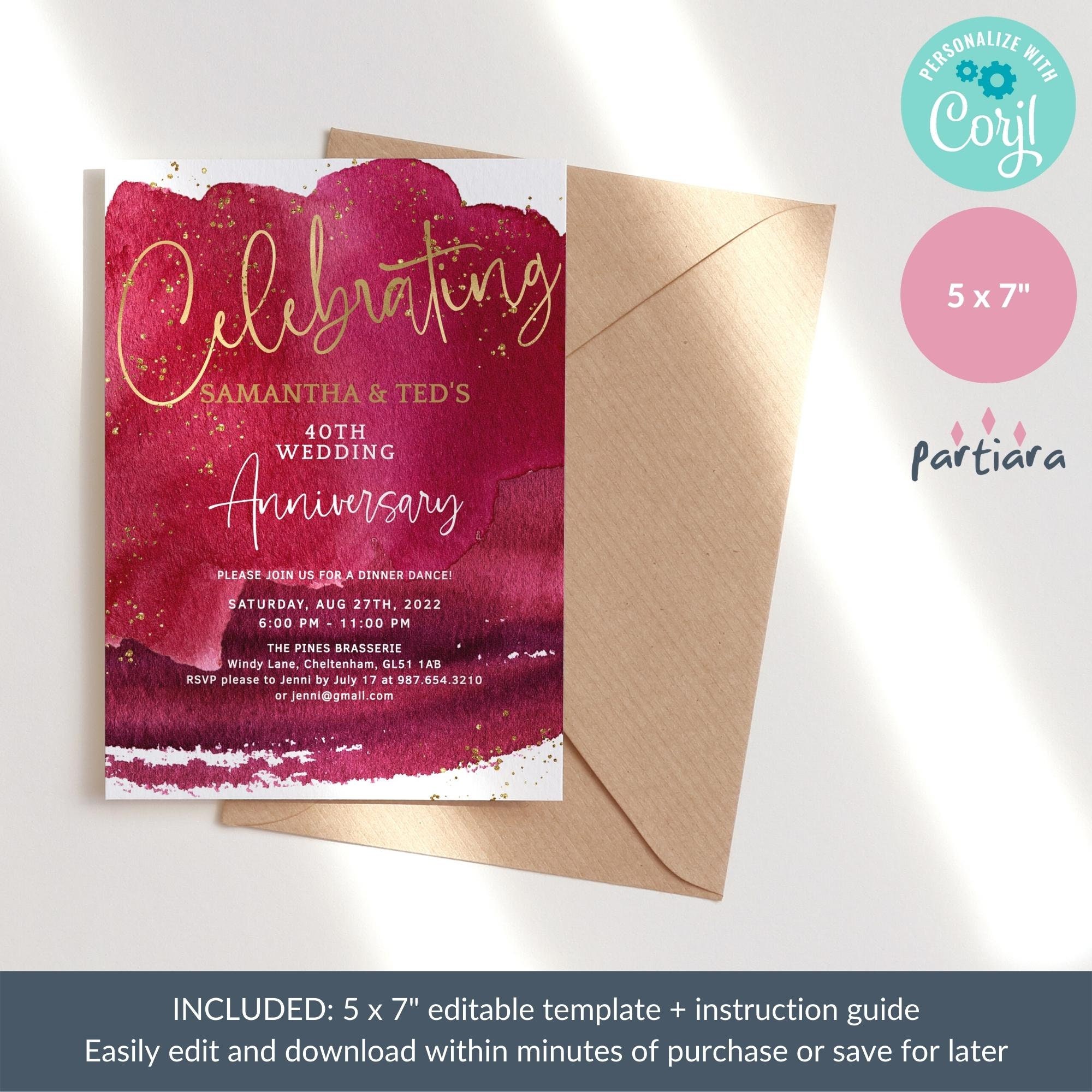 Ruby Wedding Anniversary Invitation Printable 40th Anniversary Party ...