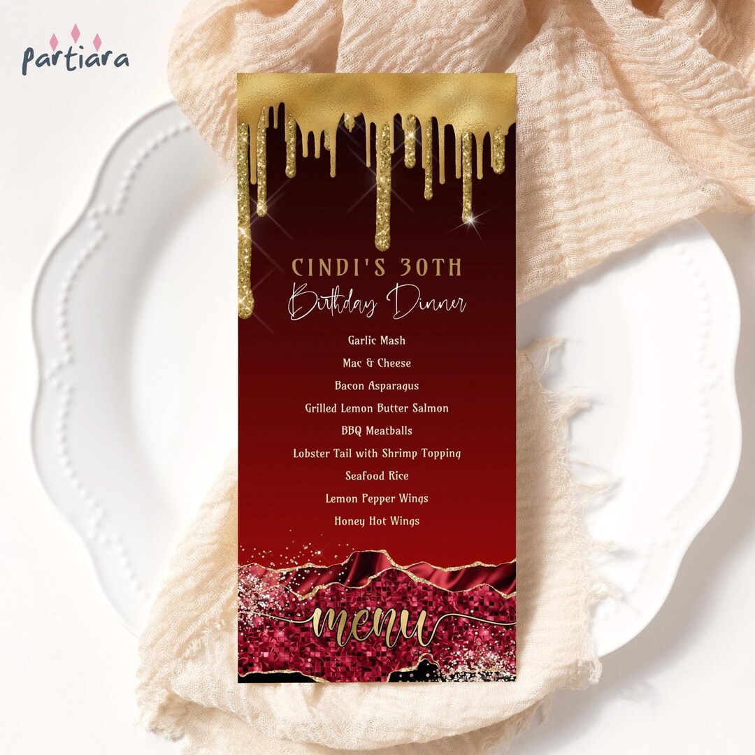 Editable Red Gold Menu Card Template, Holiday Party Menus, Ladies ...