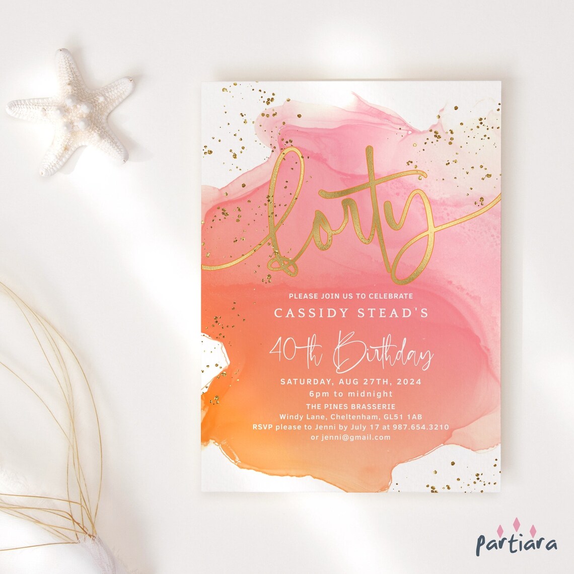 40th Birthday Invitation Template, Summer Sunset Cocktail Party Invites ...