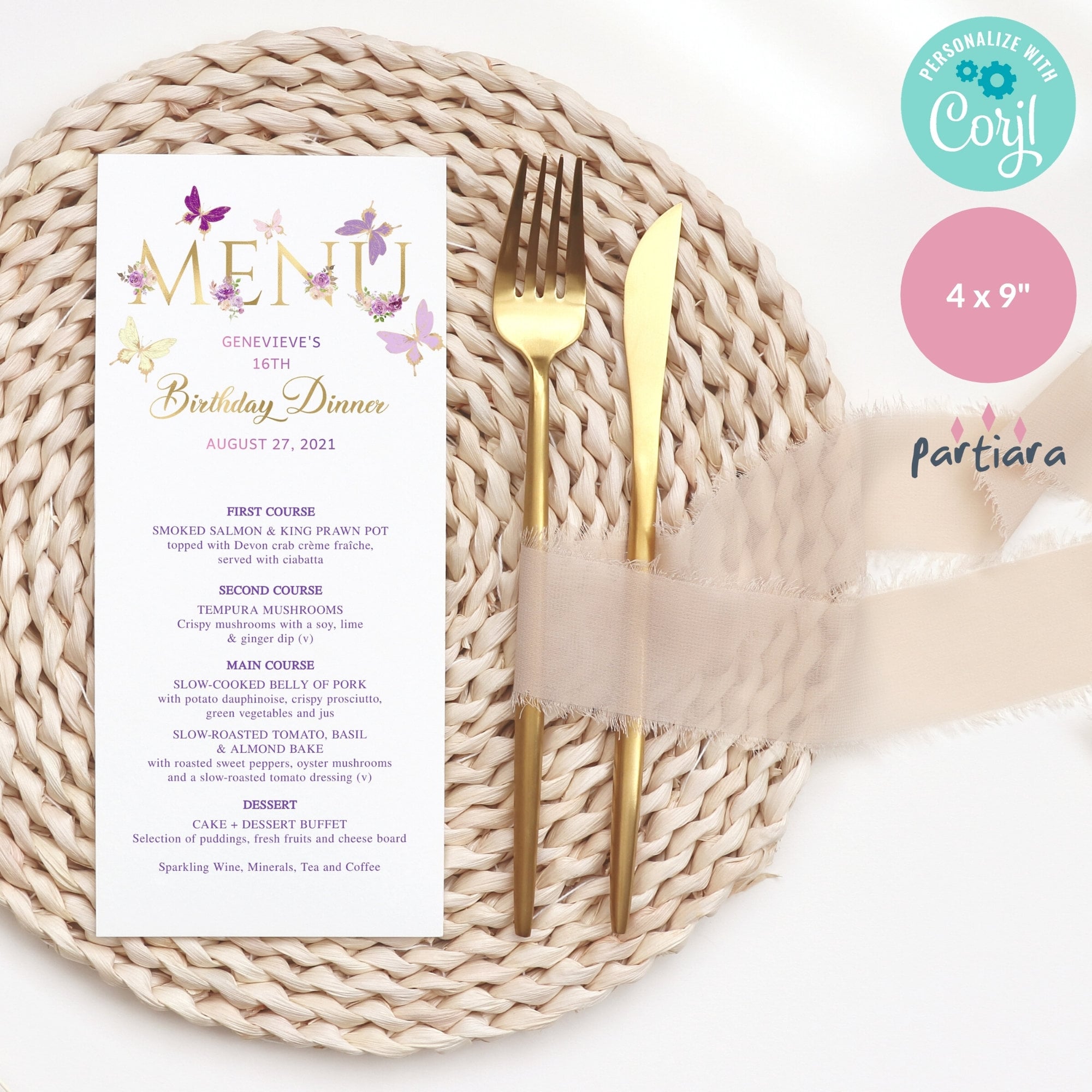 Butterfly Menu Template, Butterflies Party Menus Printable, Girl Baby ...