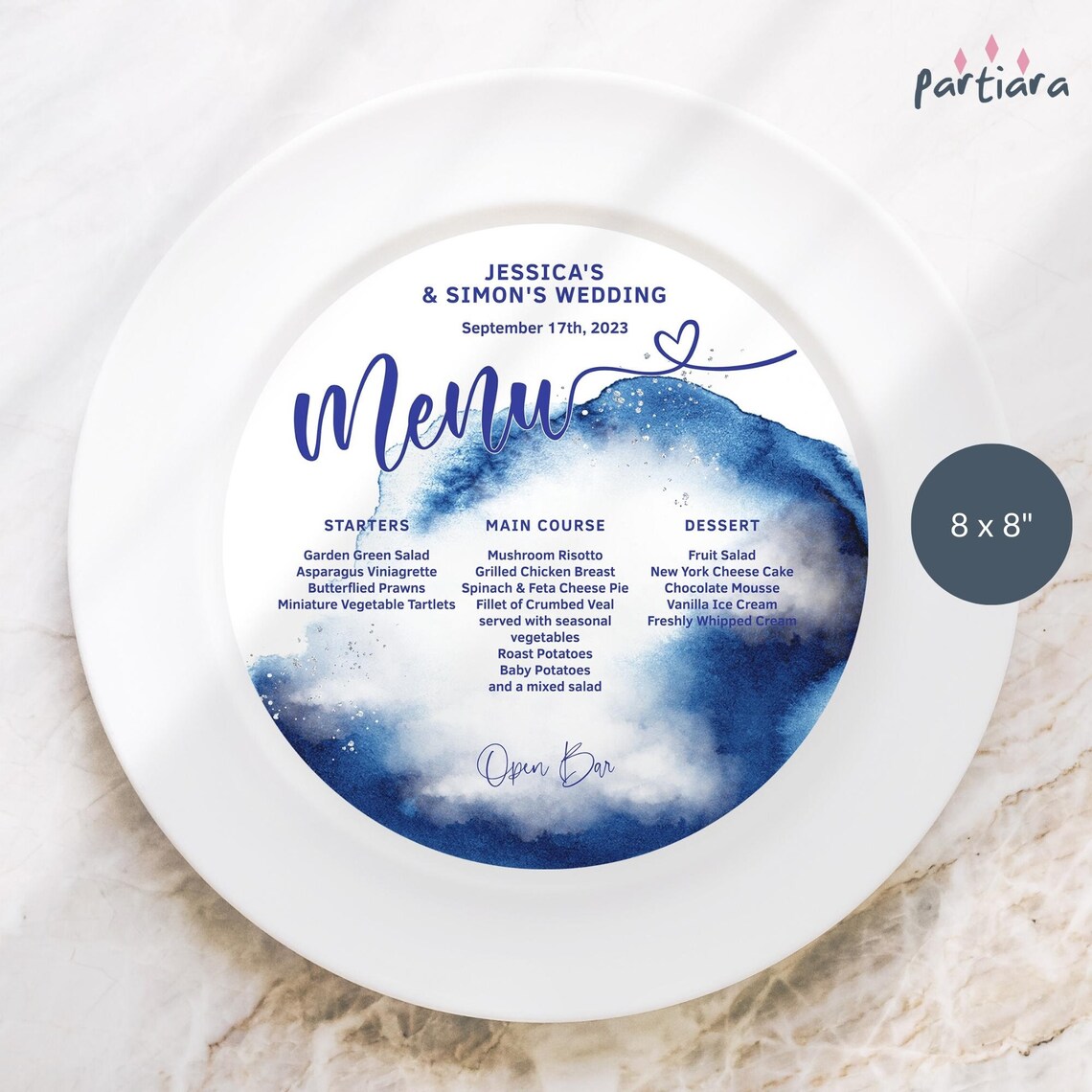 Blue Menu Plate Insert Card, Table Charger Menus Printable, Men or ...